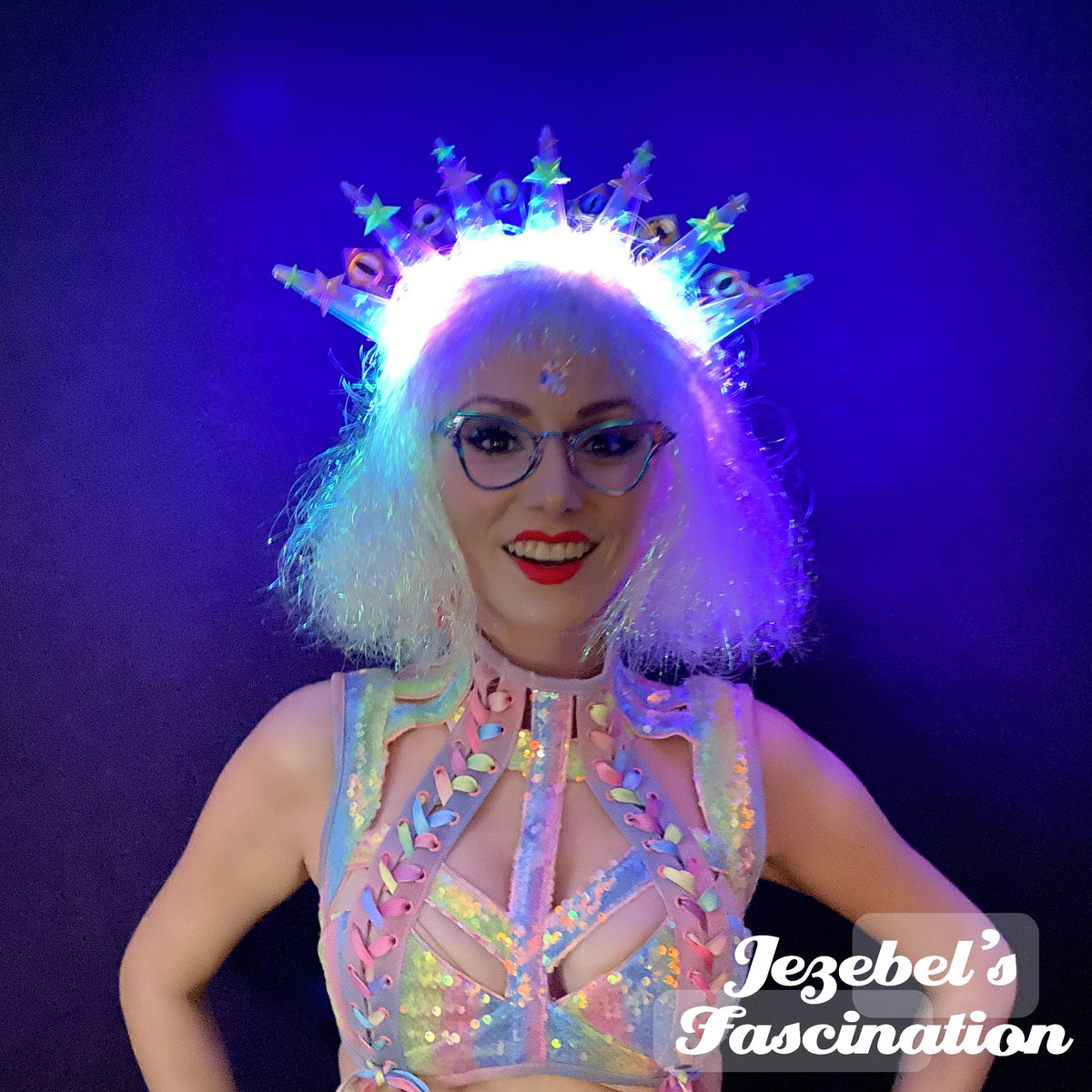 Neon Star UV Reactive Eyes Headpiece, Alien Light Up EDC Festival Head ...