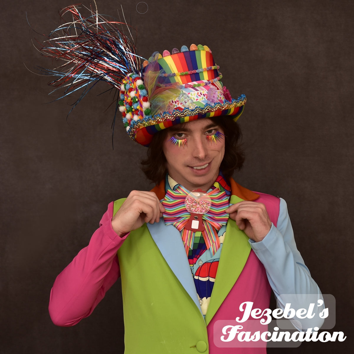 Mens Rainbow Striped Top Hat, Wonka Candy Mad Hatter Circus Ring Leade ...