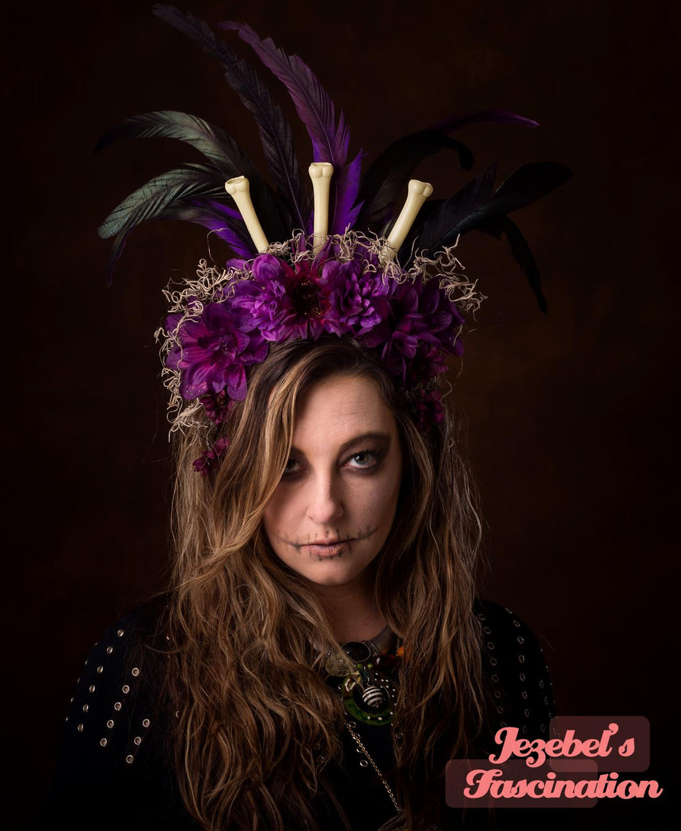 Voodoo Flower Crown Purple Bones Gothic Tiki WGT Jungle Witch Doctor S ...