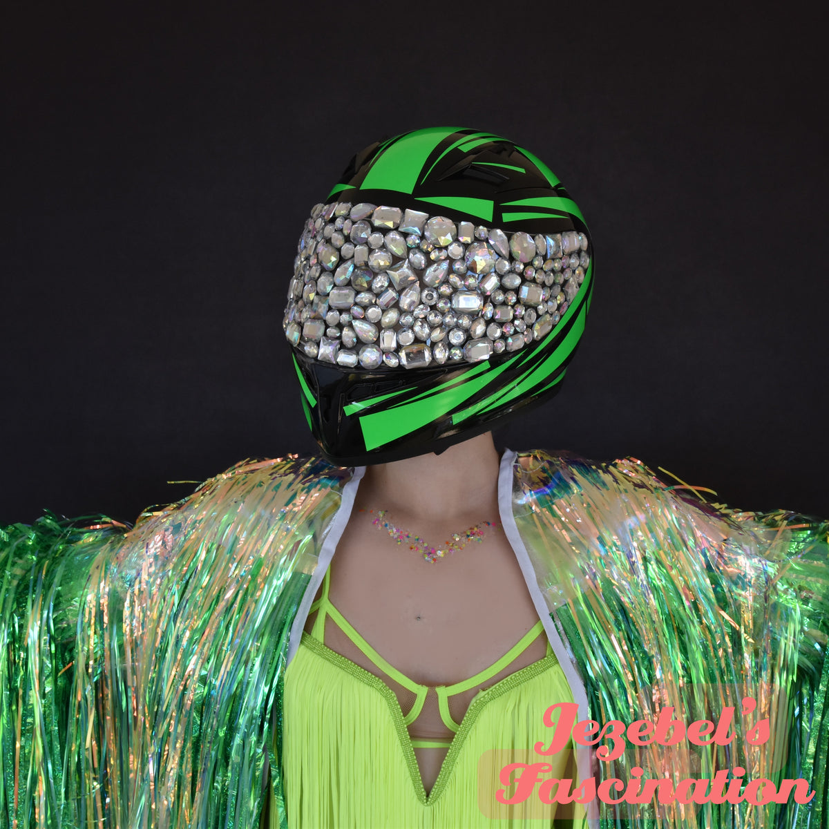 Alien Head Costume Neon Green UV Reactive Festival Cyber Punk Motorcyc ...