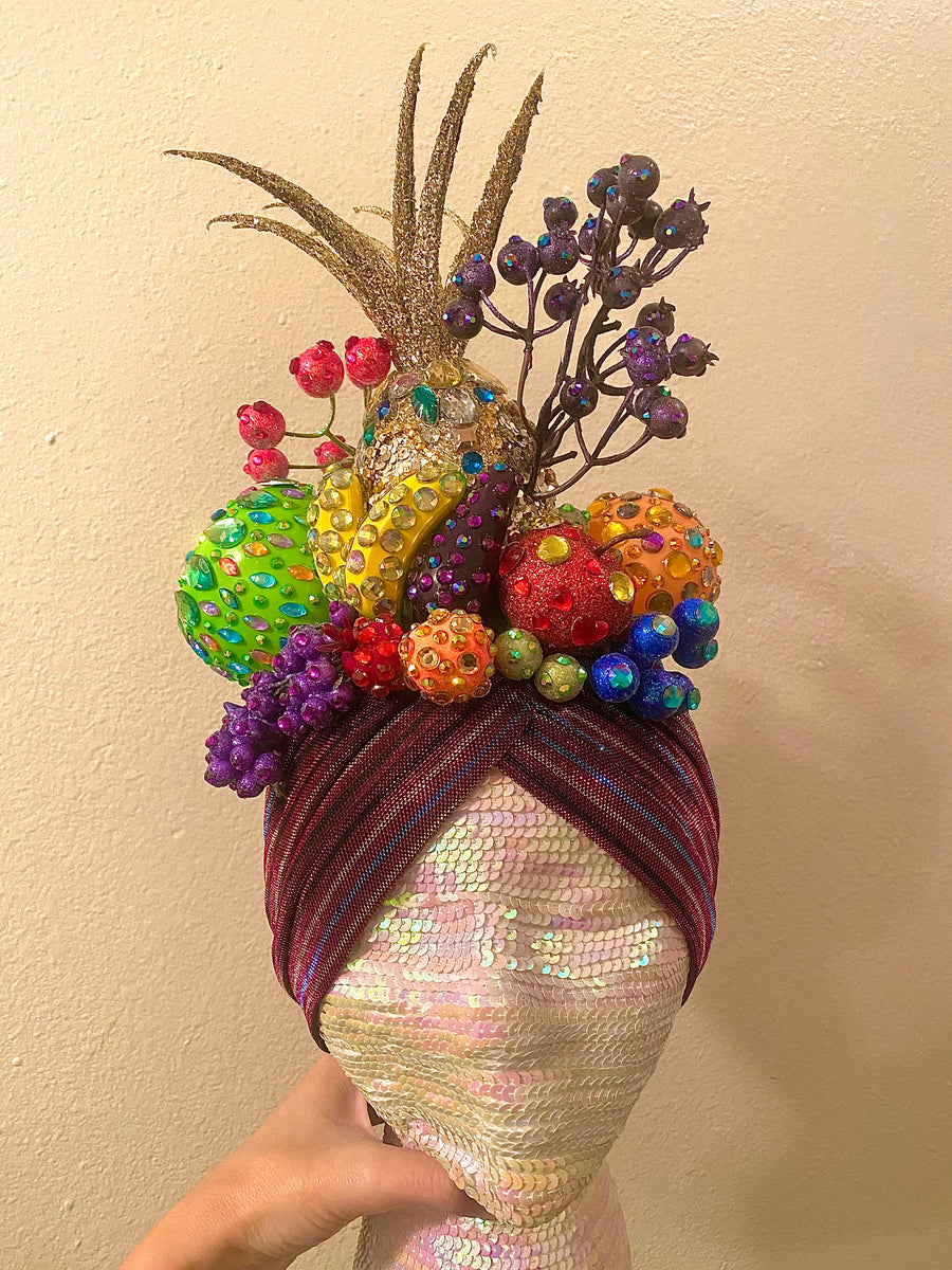 Fruit Turban Tiki Rainbow Havana Nights Caribbean Carmen Miranda Tropi ...